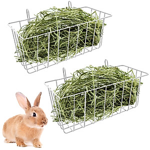 2PCS Rabbit Hay Feeder, Metal Bunny Hay Rack Rabbit Cage Hanging Hay Holder Hay Rack Basket for Guinea Pigs Ferret Chinchilla Small Animal Cage Accessories (White)