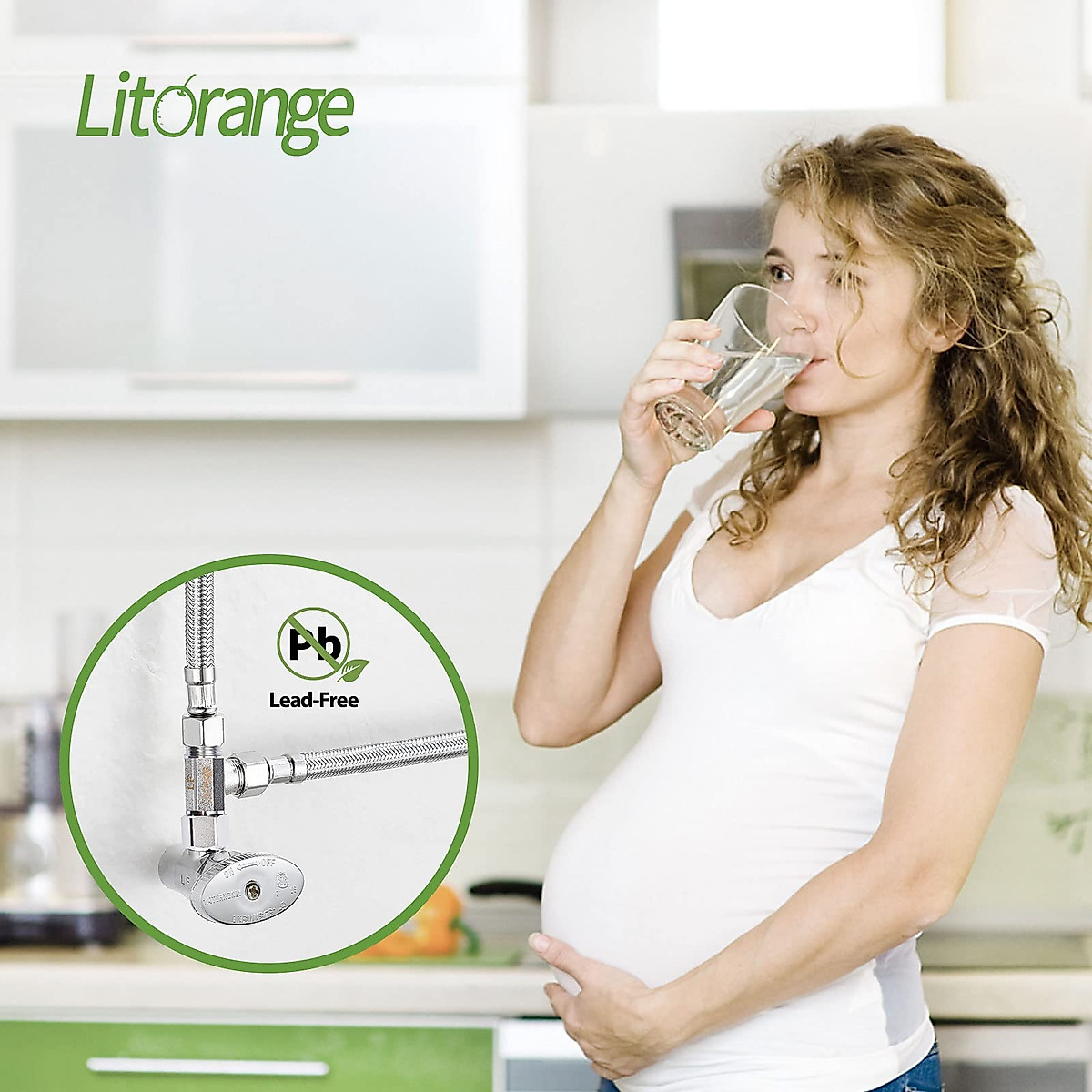 Litorange Lead-Free Brass 2 PCS Brass Angle Stop Add-A-Tee Valve 3/8" Compression Inlet by 3/8" Compression Outlet by 3/8 Inch Compression Outlet Easy Connect Tee