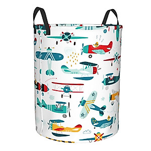 Wansin Laundry Hamper Foldable Laundry Basket Waterproof Storage Basket Airplane Toy Storage Organizer Large Clothes Hamper for Home 19.7x15.7 Inch
