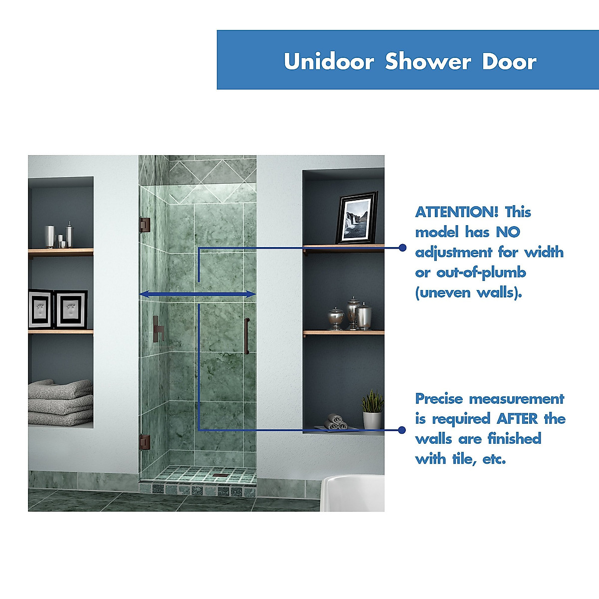 DreamLine Unidoor 24 in. W x 72 in. H Frameless Hinged Shower Door in Satin Black, SHDR-20247210F-09