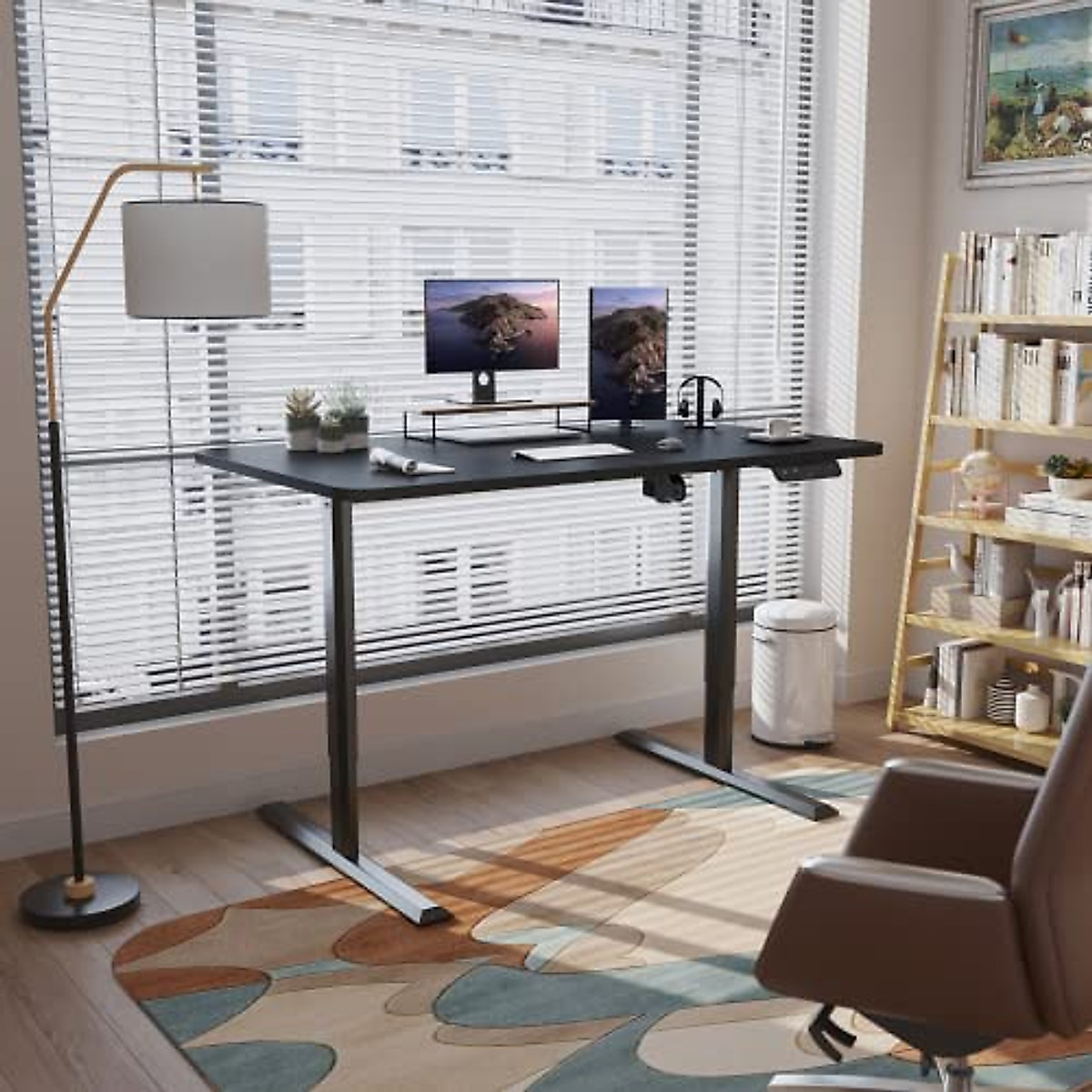 JUMMICO Standing Desk Electric Adjustable Desk Large 55 x 24 Sit Stand Up Desk Home Office Computer Desk Memory Preset with T-Shaped Metal Bracket and Holes for Routing Cables, Carbon Black