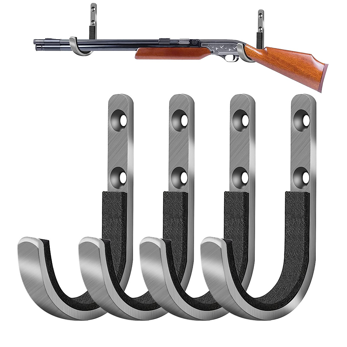 PIHSSFULL Secure Gun Hooks for Wall - Heavy Duty Steel Rifle and Shotgun Rack with Soft Padding for Safe Storage and Display