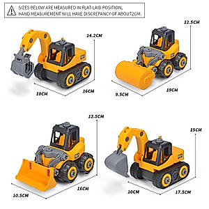YONGJULE Construction Vehicle Toys, Take Apart Toys for 3 Year Old Boys, Excavator, Bulldozer, Roller, Loader Toy for Kids, Educational Toys Gifts for Children 3 4 5 6 Years Old