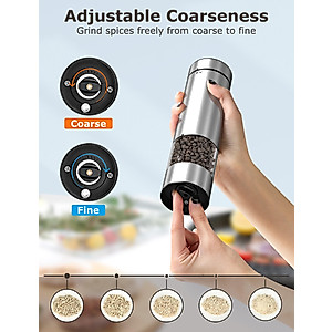 innhom Electric Salt and Pepper Grinder Set Battery Operated Stainless Steel Salt Grinder Pepper Mill Automatic Salt and Pepper Grinder Set with Adjustable Coarseness
