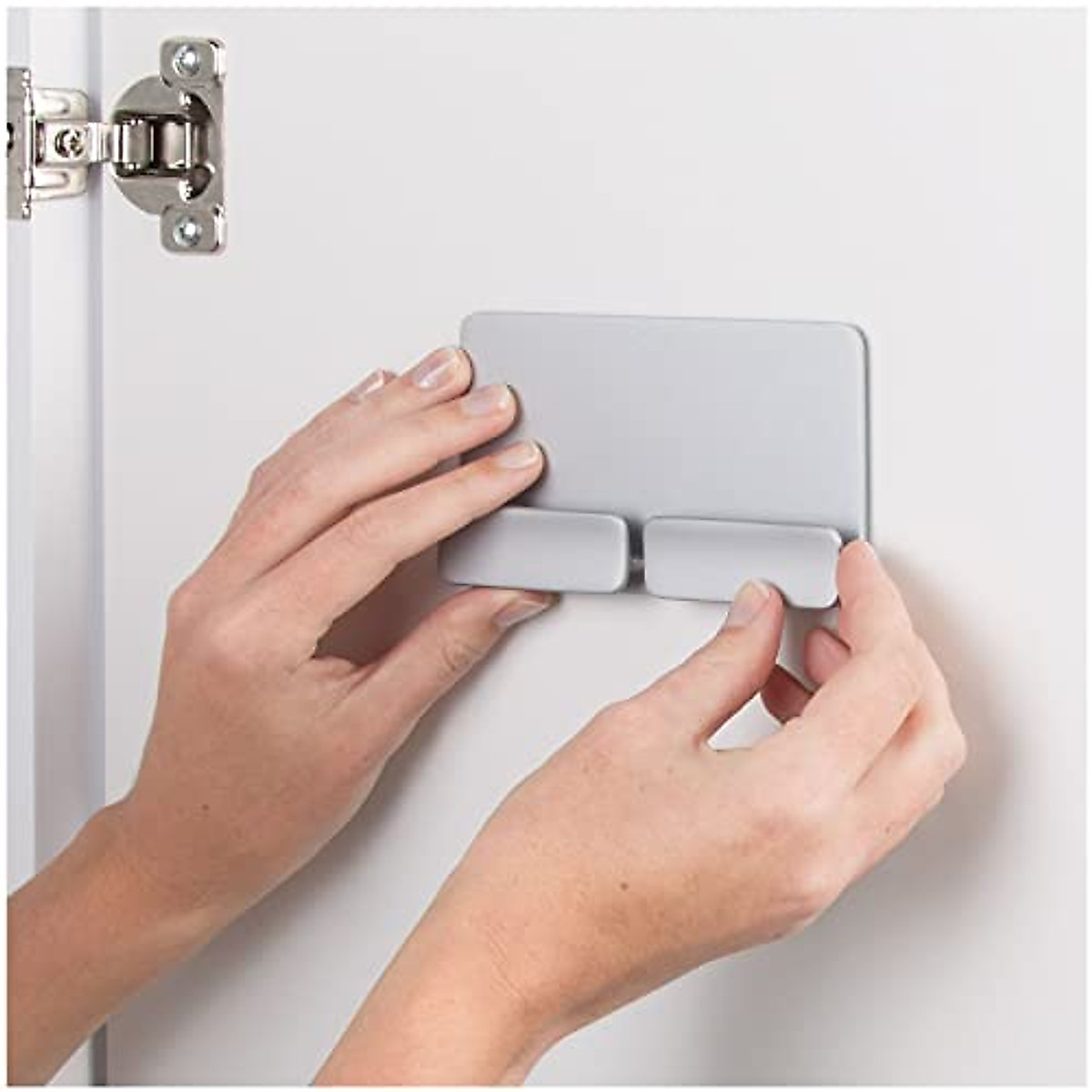 mDesign Metal Hanging Shelf-Adhesive Kitchen Storage Organizer Basket Bin - For Bags, Tin Foil, Wax Paper, Saran Wrap - Hardware Included, Solid Steel, 2 Pack - Chrome