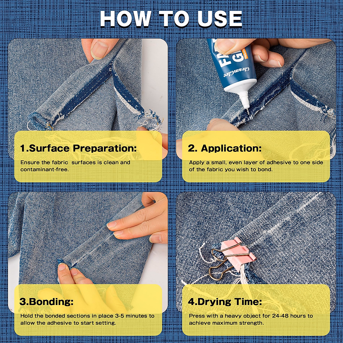 Fabric Glue Permanent, 100ml Extra Strong Fabric Adhesive, Washable Clear Clothing Glue for Clothes Repairs, Leather, Crafts, Upholstery, Material, Textile, Felt and Badges (2 x 50ml/1.76 oz)