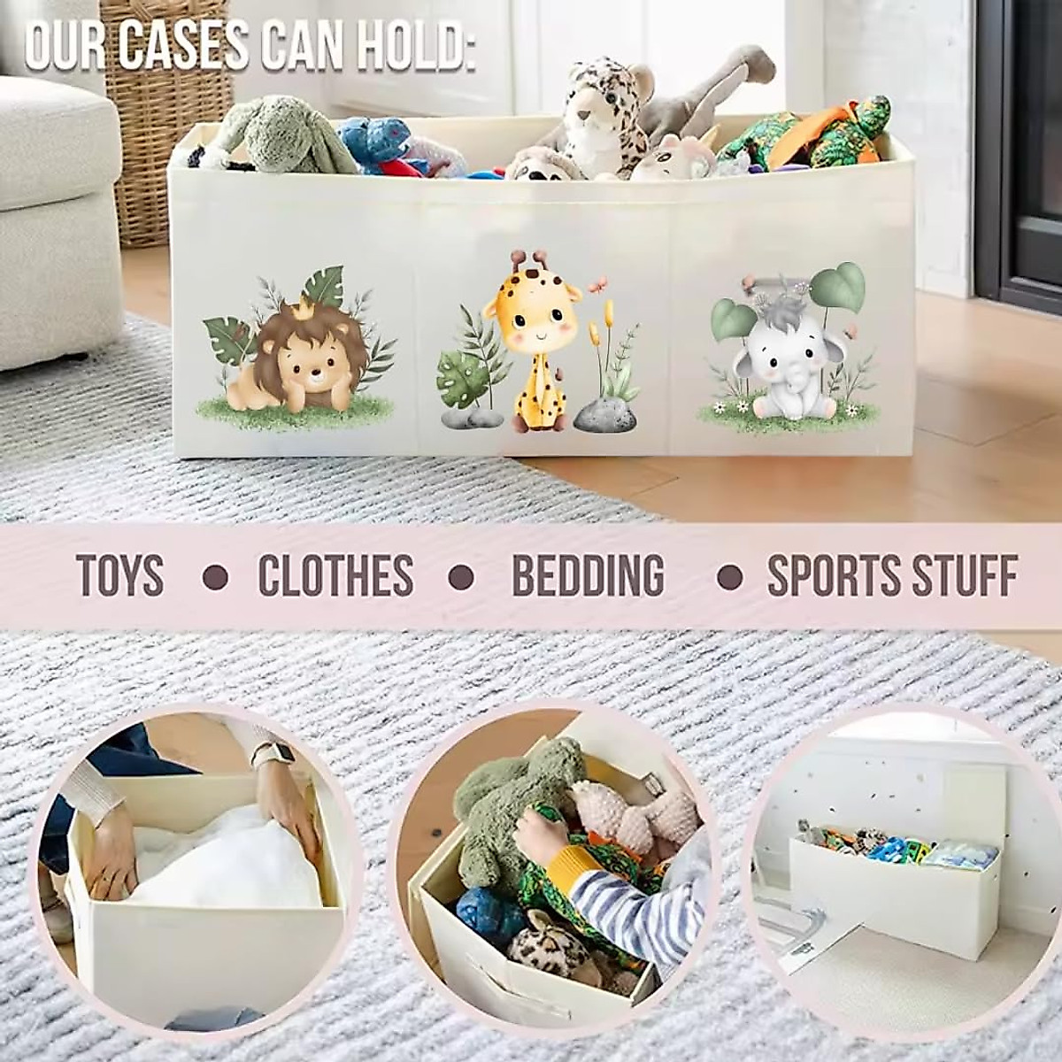 Kids Toy Storage Organizer Bin Box with Handles Large Capacity for Bedroom Playroom, Foldable Storage Box for Toys, Organizer for Stuffed Animals Dolls, Balls (Beige)