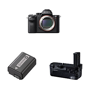 Sony a7R II Full-Frame Mirrorless Interchangeable Lens Camera, Body Only (Black) (ILCE7RM2/B) with Lithium-Ion 1020mAh Rechargeable Battery and Vertical Grip (Black)