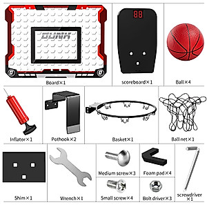 TEMI Basketball Hoop Indoor, Mini Basketball Hoop with 4 Balls & Electronic Scoreboard, Over The Door Basketball Hoop, Basketball Toys for Boys Girls Age 5 6 7 8 9 10 11 12 - Kids & Teens Gift Ideas