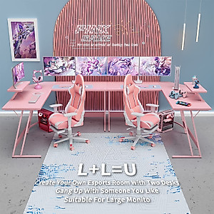 VICTONE L Shaped Gaming Desk, Corner Desk with Monitor Stand, Computer PC Table for Home Office Writing Studying Working, Space-Saving, Easy Assemble(Pink,51'')