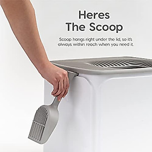 IRIS USA Large Premium Square Top Entry Cat Litter Box with Scoop, Kitty Litter Pan with Litter Particle Catching Cover and Privacy Walls, White/Gray