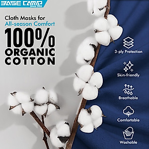 BASE CAMP Reusable Cloth Dust Face Masks 100% Cotton Washable Adjustable Breathable Fabric Mask with Filter Pocket (1Black+1Green-L)