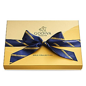 Godiva Chocolatier Assorted Chocolate Gold Gift Box, Striped Ribbon, Great Gift, Father's Day Gift, 36 pc