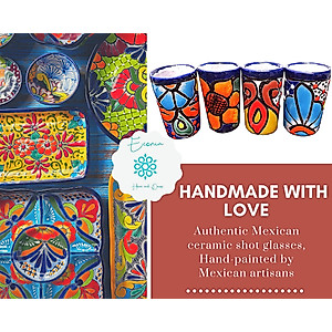 MEXTEQUIL - Talavera Shot Glasses Set of 4 Authentic Mexican Tequila Shot Glasses - Hand-painted - 2 Oz (Flowers)