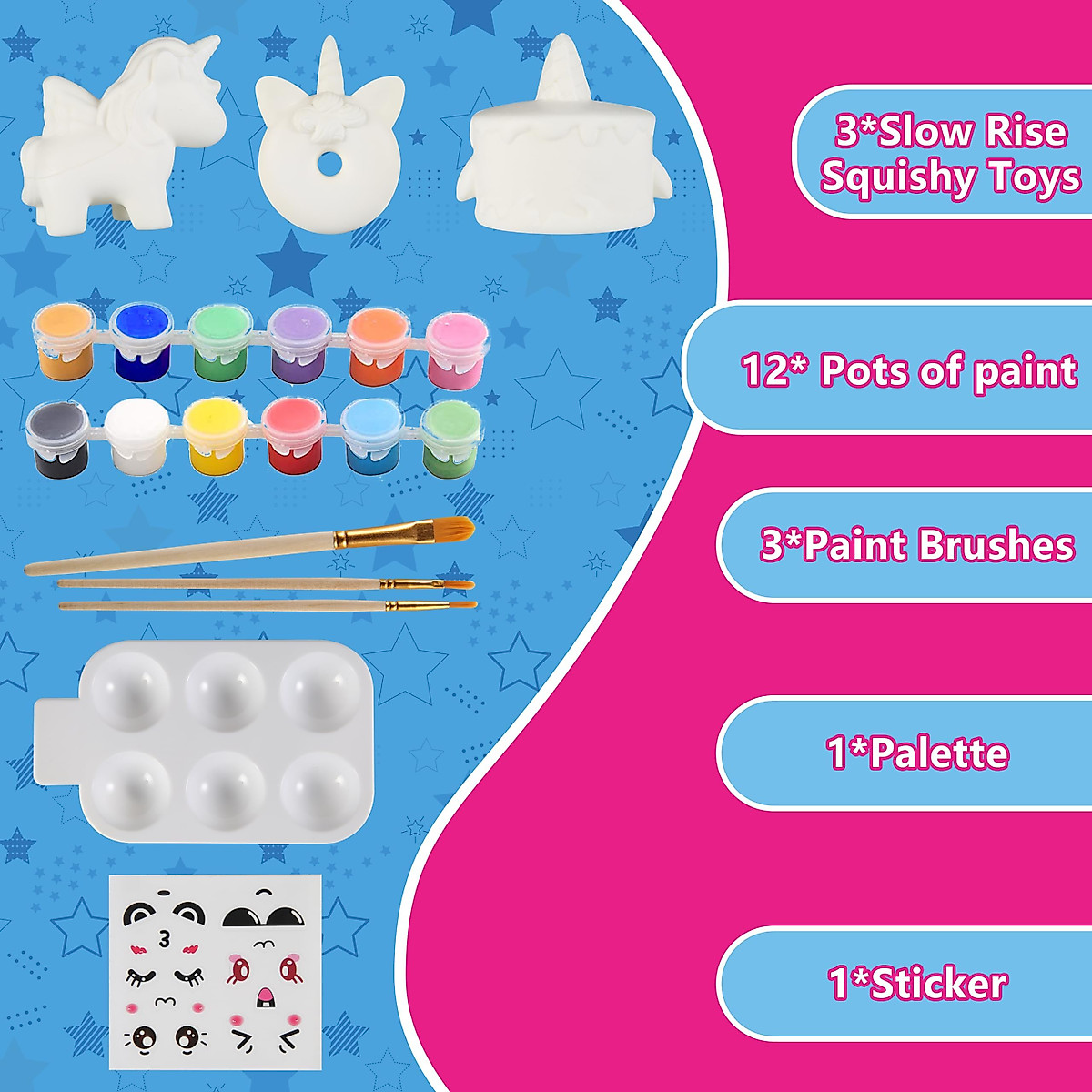 Jim&Gloria Paint Your Own Squishies, Jumbo Squishy Gifts for Girls and Boys 8 9 10 11 12 13 14, Arts and Crafts for Kids, Party Favors for Birthday, Valentines Gift for Kids, Pack of 3