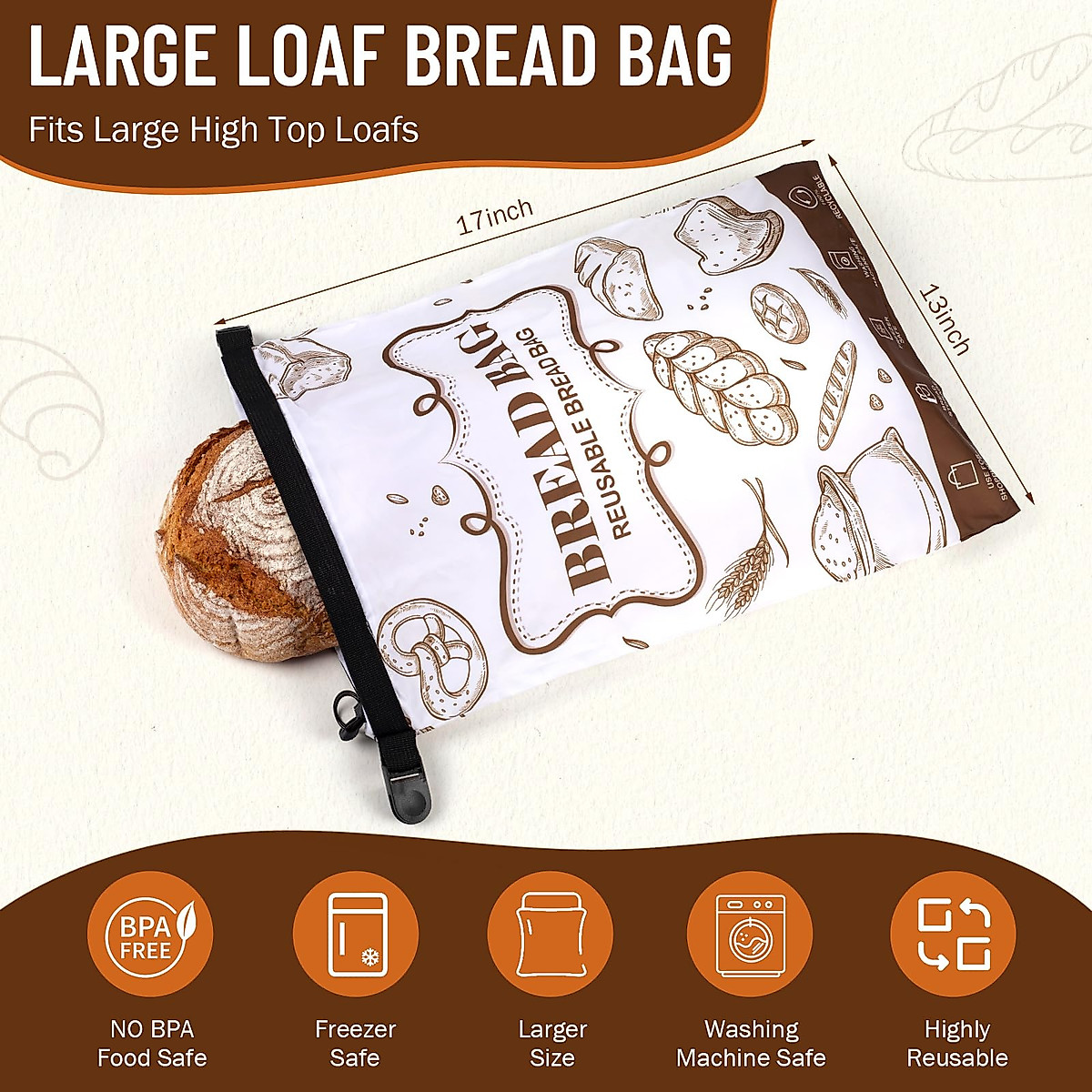 Bread Bags, 2 Packs Bread Bags for Homemade Bread, Reusable Sourdough Storage Bag With Zipper, Large Freezer Container to Keep Bread Fresh (Blue)