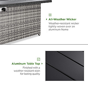 Best Choice Products 52in 50,000 BTU Outdoor Wicker Patio Propane Gas Fire Pit Table w/Aluminum Tabletop, Glass Wind Guard, Clear Glass Rocks, Cover, Slide Out Tank Holder, and Lid - Gray