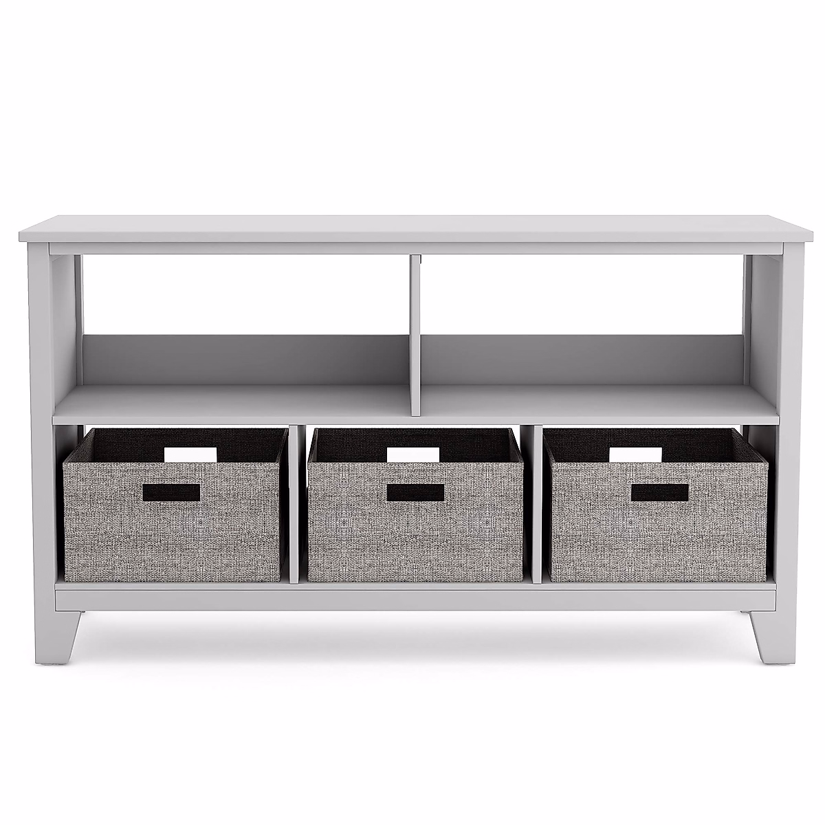 Martha Stewart Kids' Low Bookcase (Gray) - 24 Inch Wooden Storage Organizer Cubby with Fabric Bins for Playroom and Bedroom