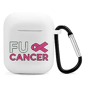 Fuck Breast Cancer Pink Ribbon Silicone AirPods Case Protective Cover Compatible with AirPods 2 & 1 with Keychain