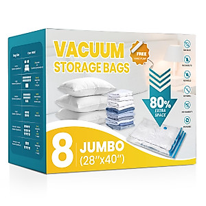 YSSOA Vacuum Storage Bags, 8pack-Jumbo Space Saver Vacuum Storage Bags, Vacuum Seal Bags for Clothing, Clothes, Comforters and Blankets Transparent