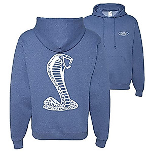 Wild Bobby Retro Ford Shelby Cobra Emblem Vintage White Logo Cars and Trucks Front and Back Unisex Graphic Hoodie Sweatshirt, Vintage Heather Blue, X-Large