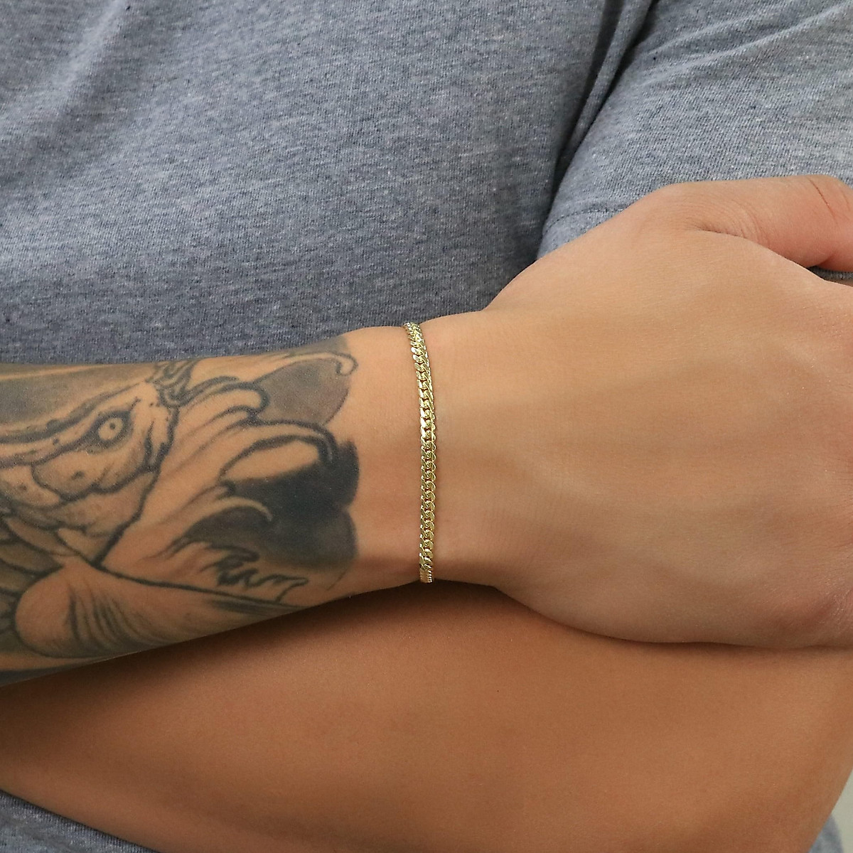 Nuragold 14k Yellow Gold 3.5mm Solid Miami Cuban Link Chain Bracelet, Mens Womens Jewelry 7" 7.5" 8" 8.5" 9"