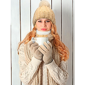 12 Pcs Winter Beanie Hat Scarf Touchscreen Gloves Set Fleece Lined Knit Beanie Hat Neck Warmer Scarf for Men Women (Black, White, Beige, Gray)