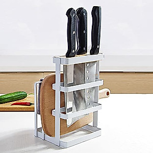 GeLive Metal Knife Block Cutting Board Chopper Holder Drying Rack Kitchen Storage Organizer Counter Display Stand (White)