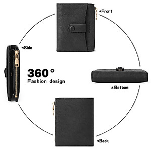 WESTBRONCO Small Wallets for Women Slim Bifold Credit Card Holder Vegan Leather Compact Card Case with Photo Slot Black