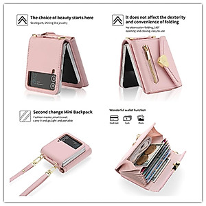Case for Samsung Galaxy Z Flip5/Flip4/Flip3,Leather Crossbody Hinge Protection Phone Case with Card Slot Holder,Purple,for Galaxy Z Flip 4