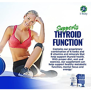 1 Body Thyroid Support Supplement for Women and Men - 2 Pack 60 Days - Energy & Focus Formula - Vegan & Non-GMO - Iodine, Vitamin B12 Complex, Zinc, Selenium, Ashwagandha, & More…