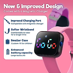 Potty Training Watch for Kids V2 – A Water Resistant Potty Reminder Device for Boys and Girls to Train Your Toddler with Fun/Musical and Vibration Interval Reminders with Potty Training eBook (Pink)