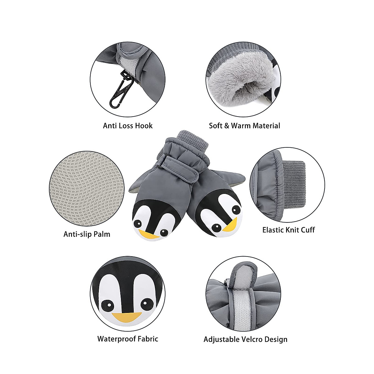 Century Star Winter Lined Fleece Toddler Mittens Waterproof Snow Mittens for Toddler Girls Boys Kids Snow Gloves Ski Alligator Navy 2-4T