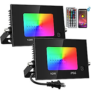 iMaihom 2 Pack Bluetooth RGBW LED Flood Light, 100W Equivalent App Control RGB Stage Light, 2700K Dimmable Outdoor Uplighting, 10W Music Synchronize, IP66 Color Changing Uplights for Events Party