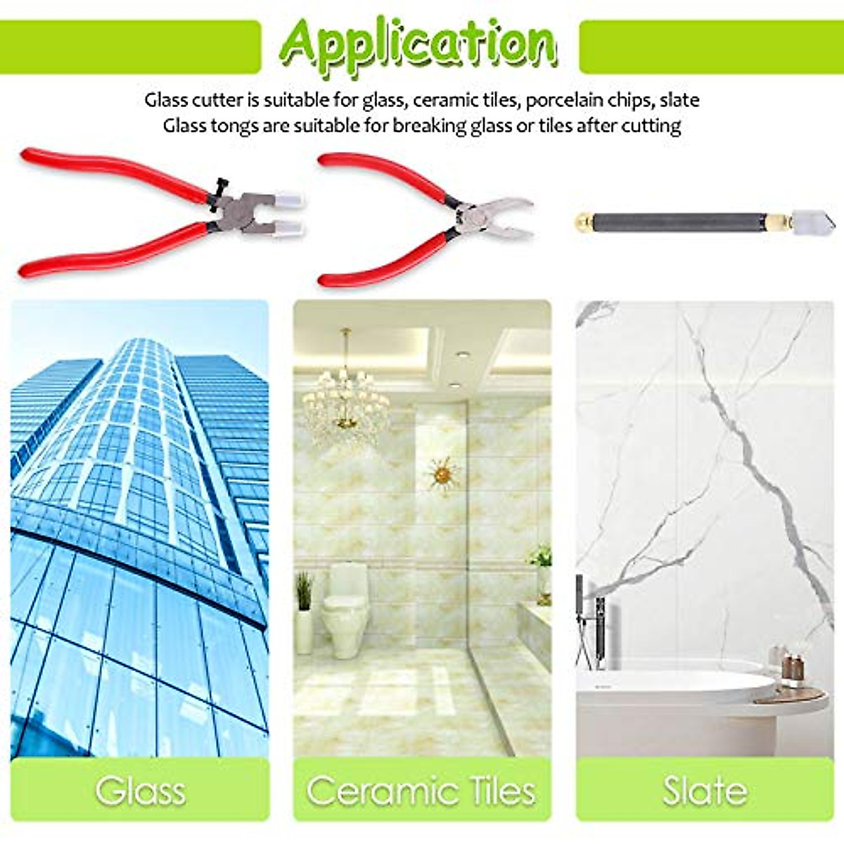 Keadic Professional Glass Cutter Tool Set with Glass Breaking Pliers, Glass Running Pliers, 2mm-20mm Oil Feed Carbide Tip with 2 Replaceable Blades for Mirrors/Windows/Mosaic/Stained Glass