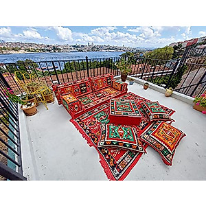 Red Color Arabic Floor Sofa Seating Set, Floor Cushions, Arabic Majlis, Ottoman Couch, Loveseats, Arabic Majlis, Bench Cushions,Reading Sofa (Sofa Full Set)