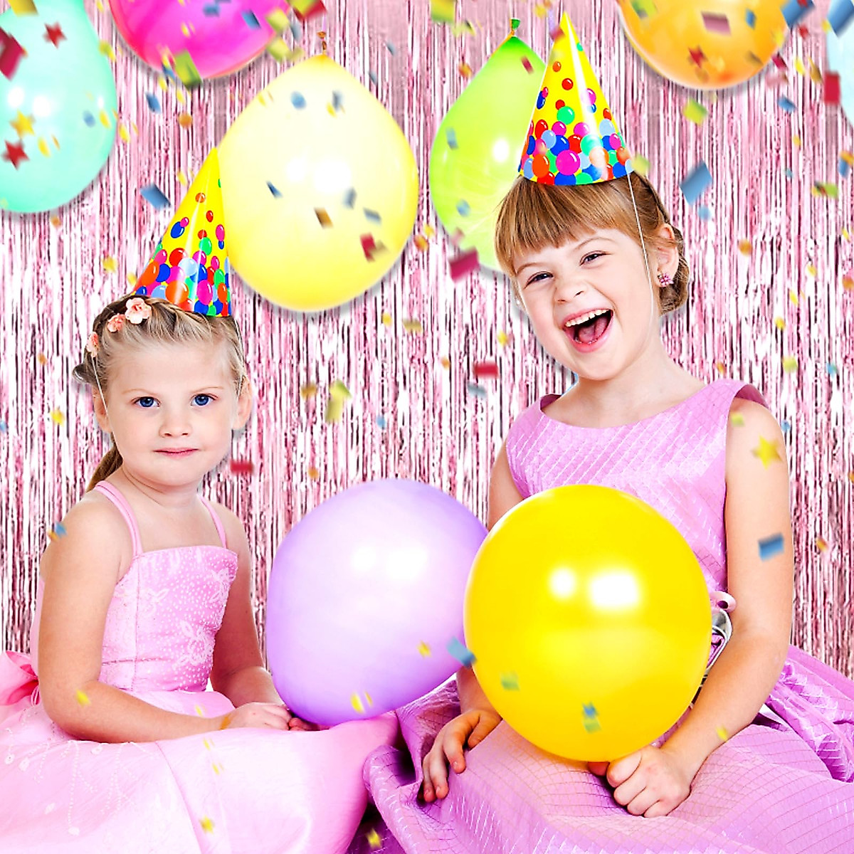 3 Pack Pink Foil Fringe Curtain Backdrop, 3.28Ft x 9.8Ft Metallic Tinsel Foil Fringe Streamer Curtains for Photo Booth, Christmas Day, Thanksgiving, Wedding, New Year Party Decorations