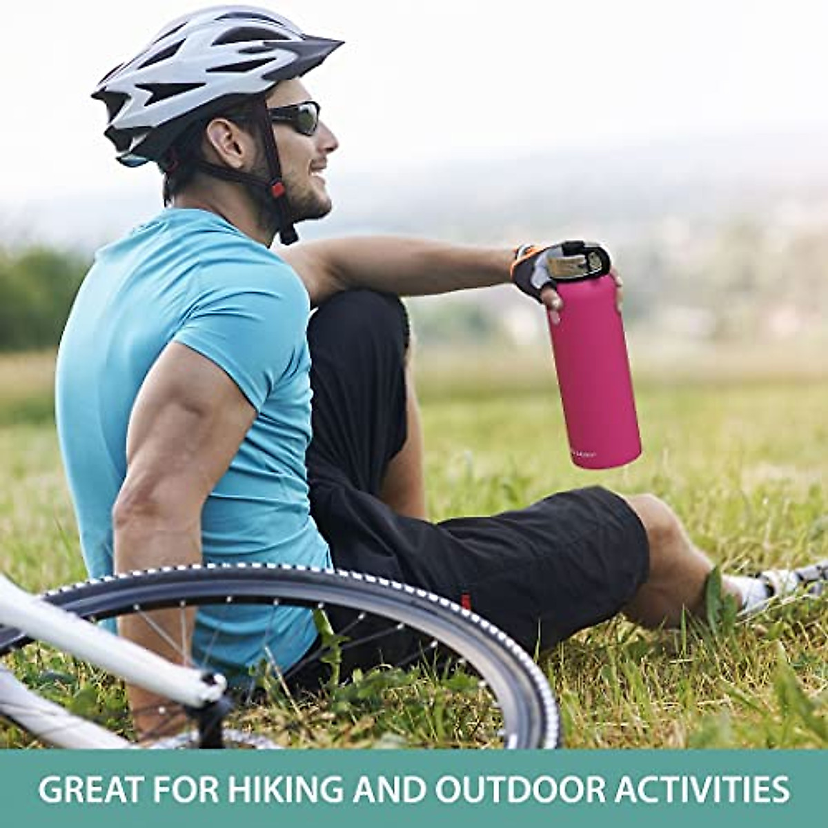 Swig Savvy Sports Water Bottle, Vacuum Insulated Stainless steel, Double Wall Wide Mouth Leakproof Lid - 18oz (Pink)