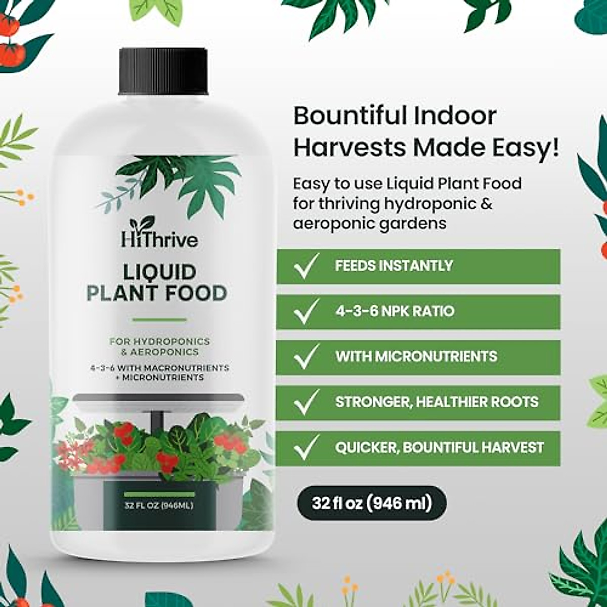32oz Aeroponics & Hydroponics Liquid Plant Food - Up to 96 Feedings for AeroGarden, IDOO & Hydroponic Growing Systems, Ideal Liquid Fertilizer & Hydroponic Plant Food - Rich in Hydroponic Nutrients