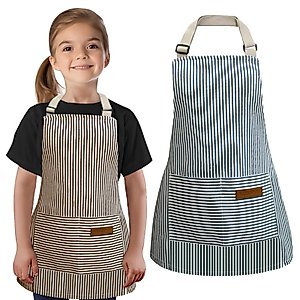 ATROPOS 2pcs Kids Aprons with Pockets, Kids Chef Aprons Boys/Girls Adjustable Kids Kitchen Apron for Cooking, Baking, Painting (2-6 Years)