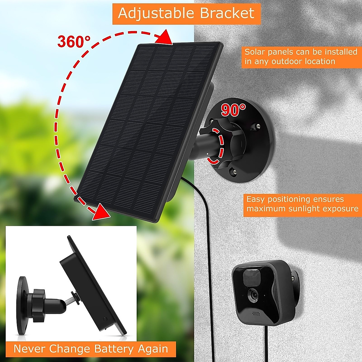 Solar Panel for Blink Camera Outdoor,2W Blink Camera Solar Panel Compatible with Blink Outdoor,XT2/XT Camera&SimpliSafe Camera(Not Included),IP66 Blink Outdoor(3rd Gen) with Rubber Plug (1 Pack)