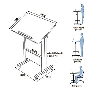 KOUPA Height Adjustable Mobile Standing Desk 16×24 in,360° Flip Desk Stand Desk Home Office Table Standing Desk for Small Space Offices,Easy to Assemble(Adjustable Height: 32in-47in)
