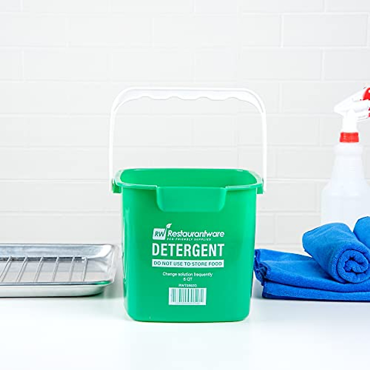 RW Clean 6 Quart Cleaning Buckets, 10 Detergent Square Buckets - With Measurements, Built-In Spout And Handle, Green Plastic Utility Buckets, For Home Or Commercial Use, - Restaurantware