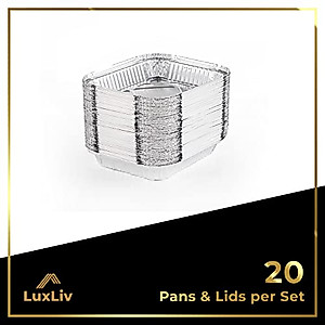 LuxLiv ® Large Food Aluminum Foil Trays Containers with Lids 500ml. Great for Meal Prep Baking Food Storage Takeaway Tin (20 Pack)