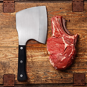 ZENG JIA DAO Big Bone Cutting Cleaver Knife - Super Heavy Duty Meat Axe Cleaver- Butcher Knife - Forged HC Steel - Black Pakka Wood Handle - Restaurant Farm Slaughterhouse Gift