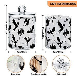 Gredecor 2 Pack Qtip Holder Clear Black Dragons Apothecary Jars with Lids Acrylic Bathroom Jars Vanity Countertop Canister Storage Organizer for Cotton Ball,Swabs,Pads,Floss