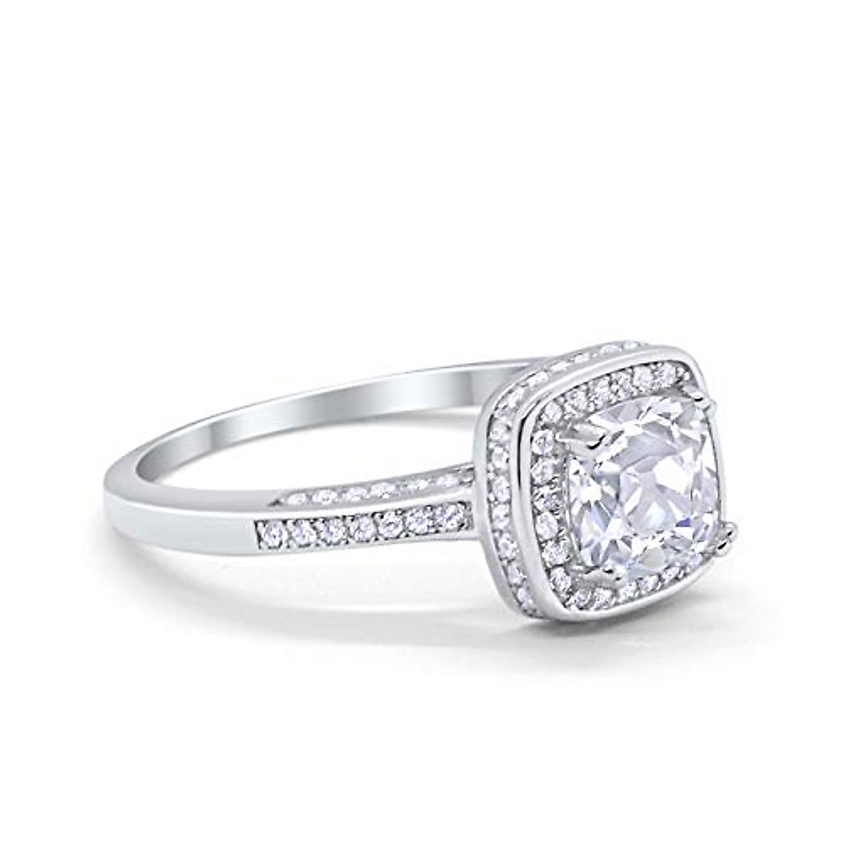 Blue Apple Co. Art Deco Vintage Style Halo Wedding Engagement Ring Round Simulated Cubic Zirconia 925 Sterling Silver Size-11