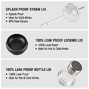 Ozark Trails Tumbler Set - 20 Oz, 3 Lids & Straw, Vacuum Insulated Stainless Steel Bottle with Leak-Proof Lid, Coffee Travel Mug With Straw Lid, Gift Box,Black