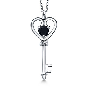 Gem Stone King Heart Key Pendant Necklace For Women In 925 Sterling Silver | Round 5MM | Gemstone Birthstone | Mom Wife Birthday Anniversary Graduation Gifts | With 18 Inch Silver Chain