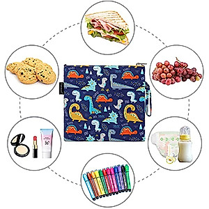Reusable Sandwich Bag/Snack Bag for Kids & Adults, Dual Layer Lunch Bag with Handle, Washable, Food Safe, BPA Free (1-Pack, Dinosaur)